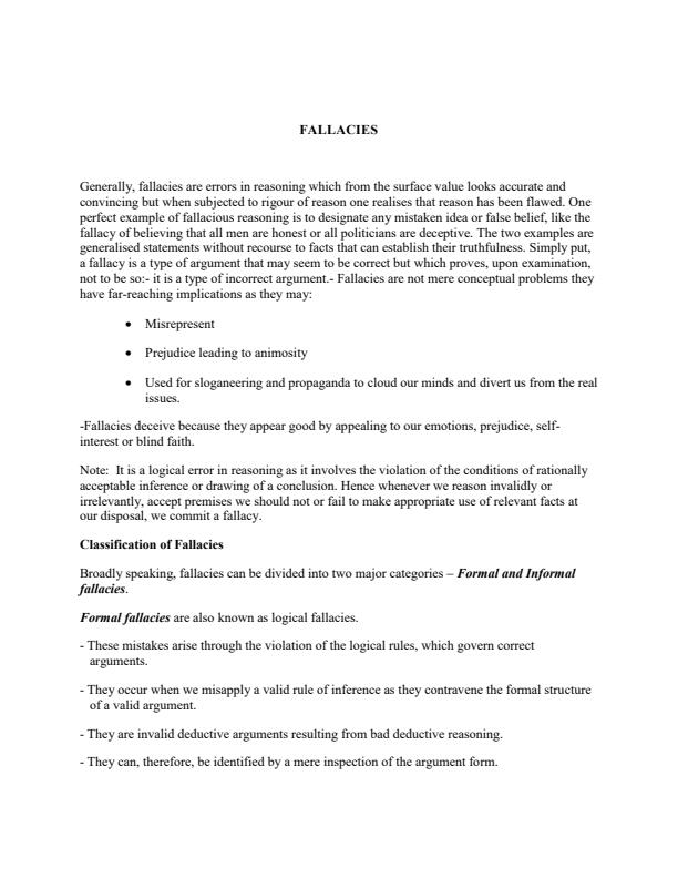 UCU 103: Critical and Creative Thinking Notes on Fallacies - 2561