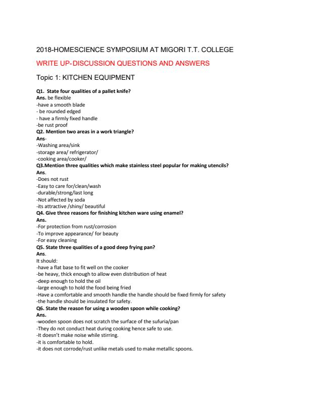 PTE P1 Home Science Questions and Answers