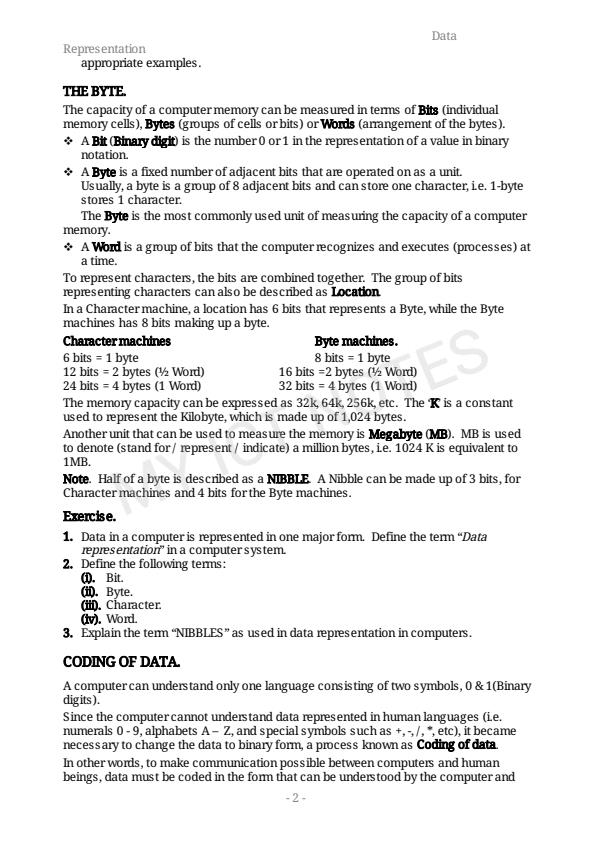 Data Representation Class Notes with Exercises - 3252