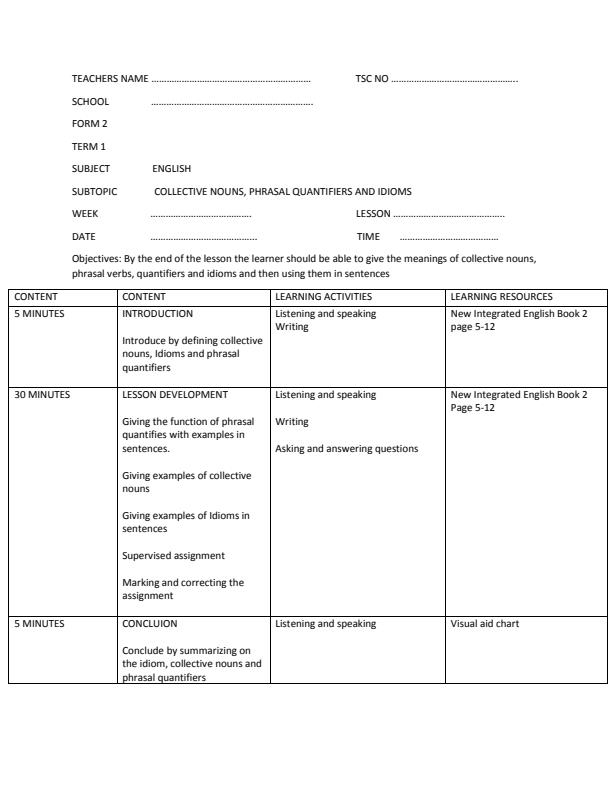Form 2 Term 1 English Lesson Plans 3636 Form 2 Term 1 English Lesson Plans 3636