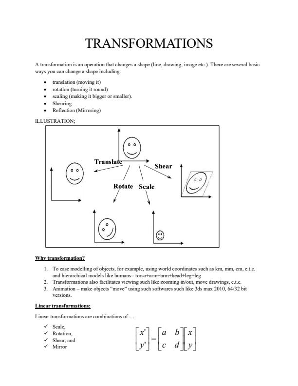 ICS 2311: Computer Graphics: 2D Transformations Notes - 3963