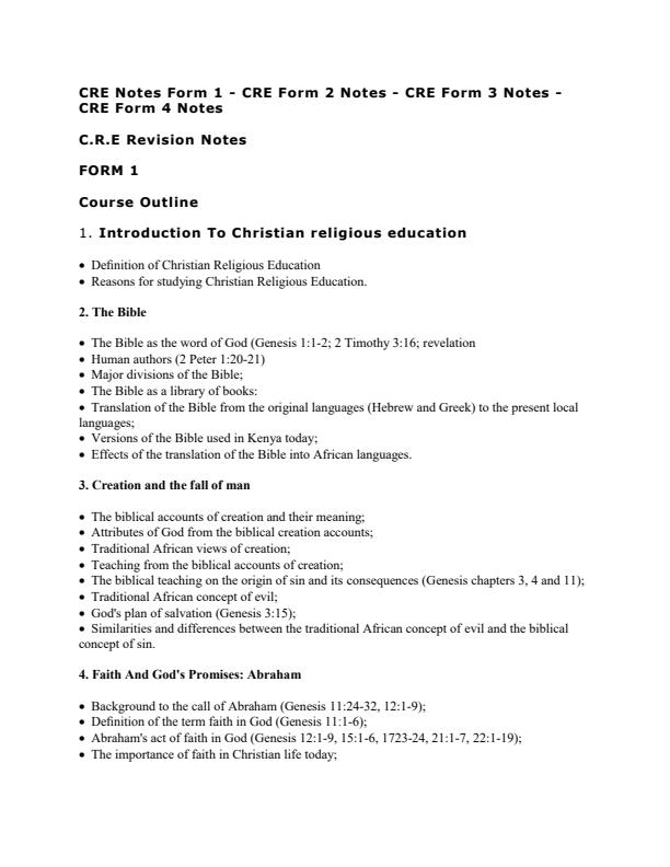 Form 1, Form 2, Form 3 and Form 4 CRE Revision Questions and Answers