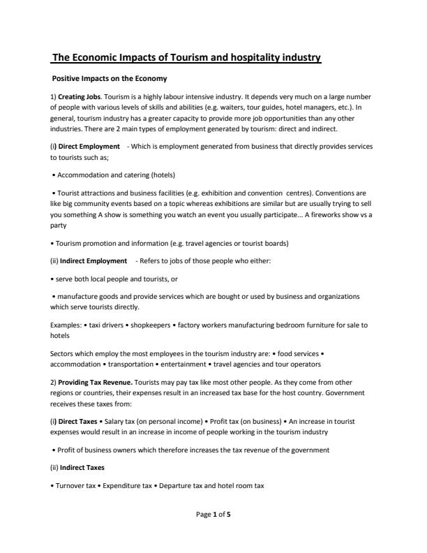 The economic impacts of tourism and hospitality industry - 5282