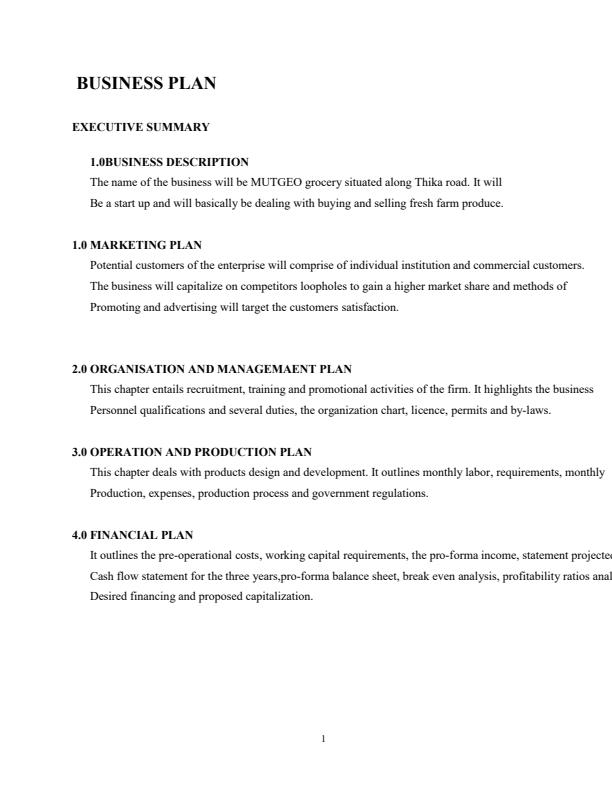 Sample Grocery Business Plan - 7381