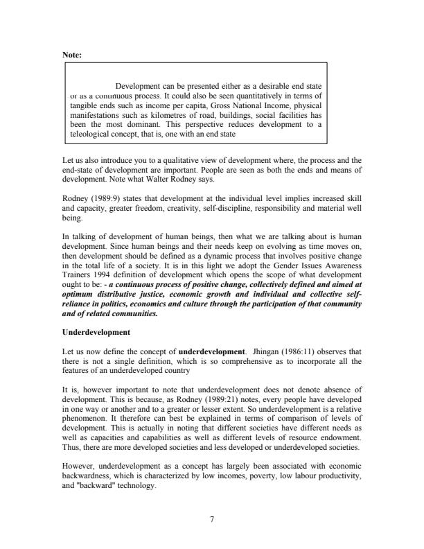 UCU 101: Development Studies Notes - 7442