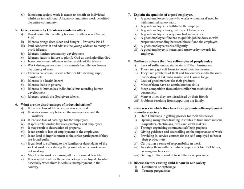 KCSE CRE Topical Questions and Answers - 7585