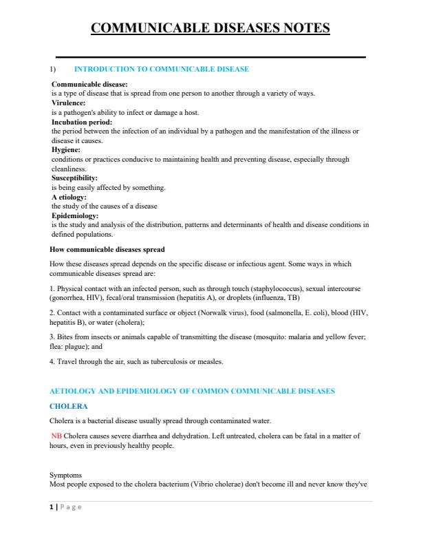 Communicable Diseases Notes - 7992