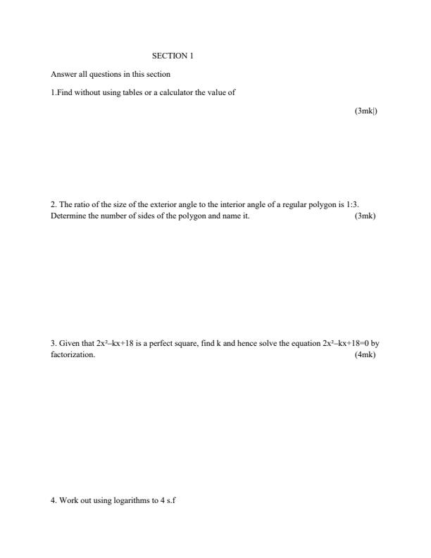 Mathematics Form 3 Paper 1 And 2 Questions And Answers 8363