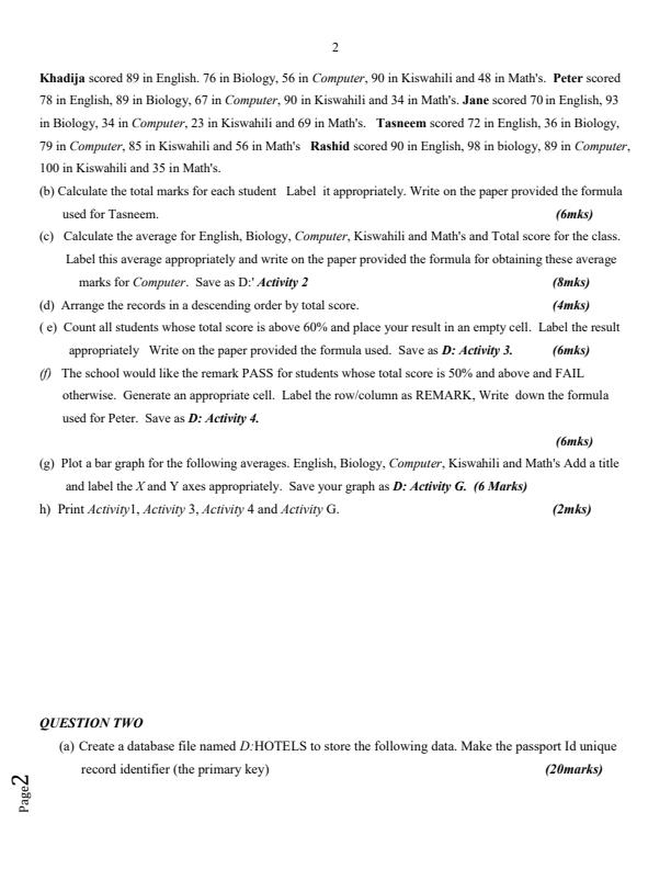 Computer Studies Paper 2(PRACTICAL) Sample Questions - 8366