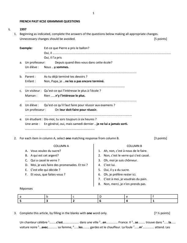 Form 4 KCSE French Revision Question Papers - 8442