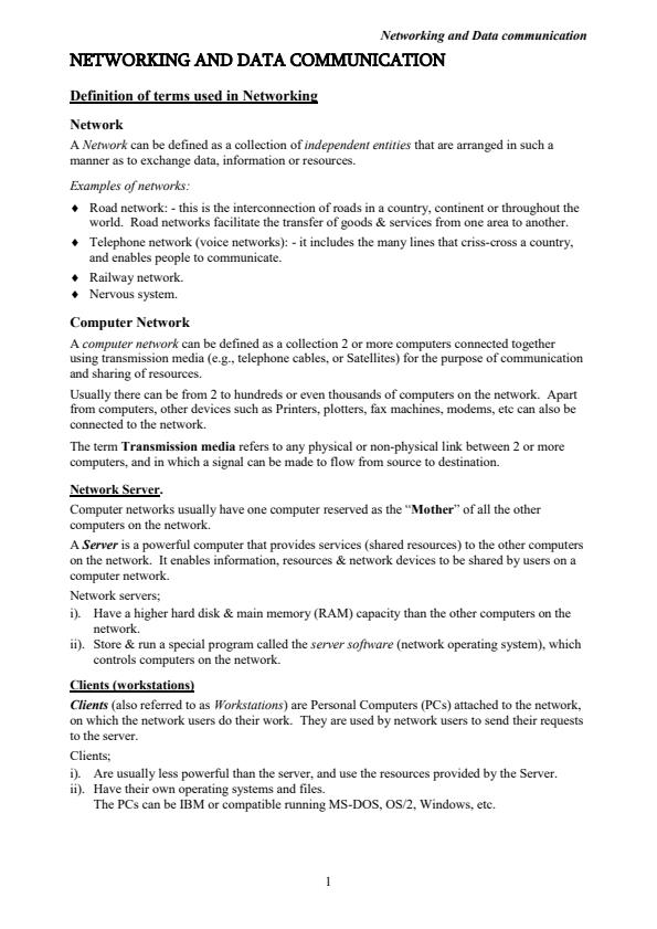 Networking and Data Communication Notes - 8547