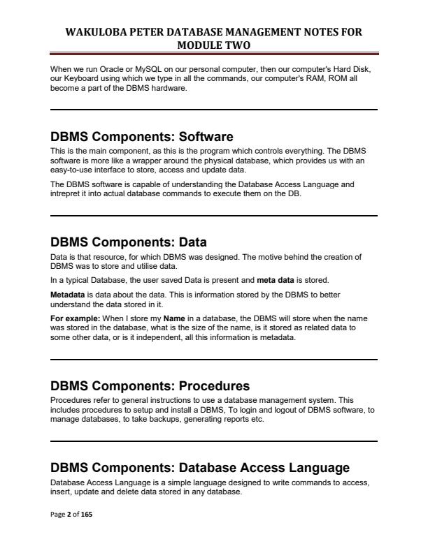 Diploma in ICT Database Management Systems Notes For Second Year - 8659