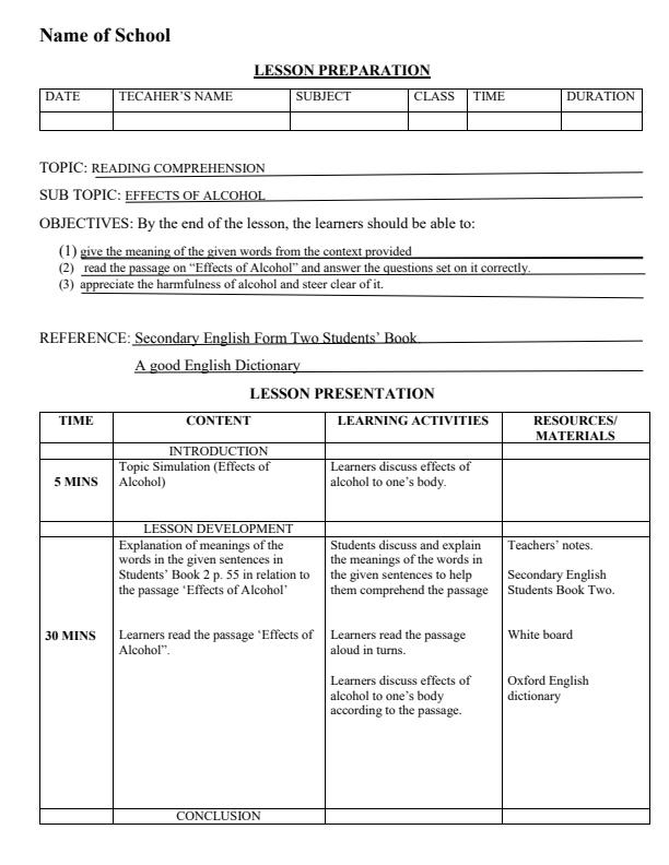 Sample Comprehension Lesson Plans ELA And Reading Strategy Lesson