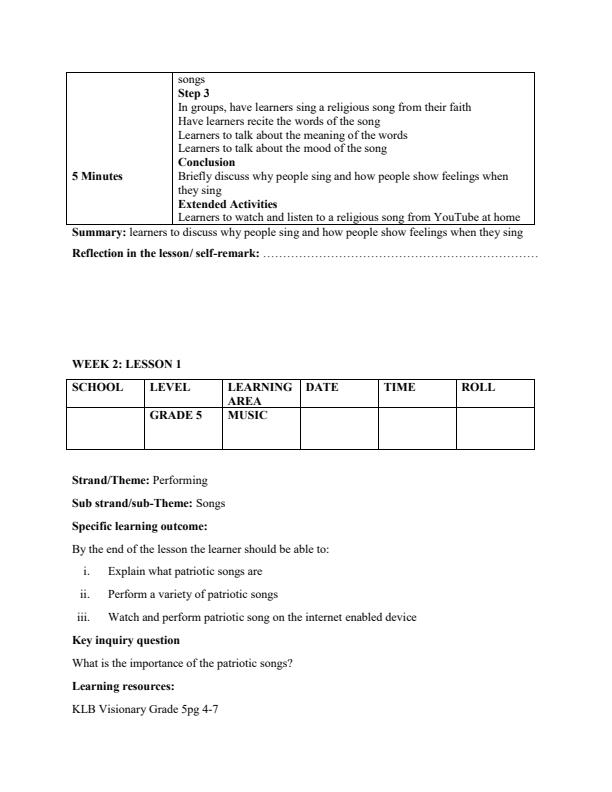 Grade 5 KLB Visionary Music Lesson Plans Term 1 9890 Grade 5 KLB Visionary Music Lesson Plans Term 1 9890