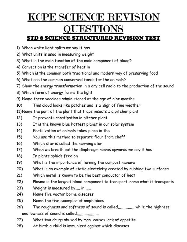 Class 8 Science Revision Questions 14270 Class 8 Science Revision Questions 14270