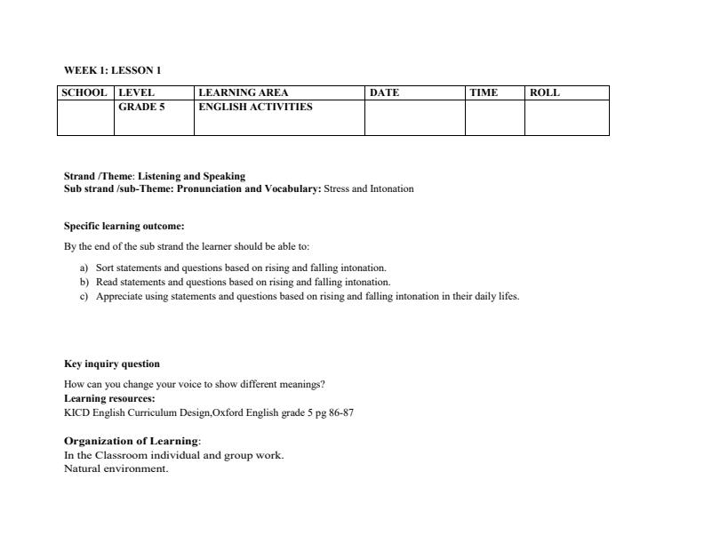 Grade 5 Term 2 English Lesson Plans - 12991