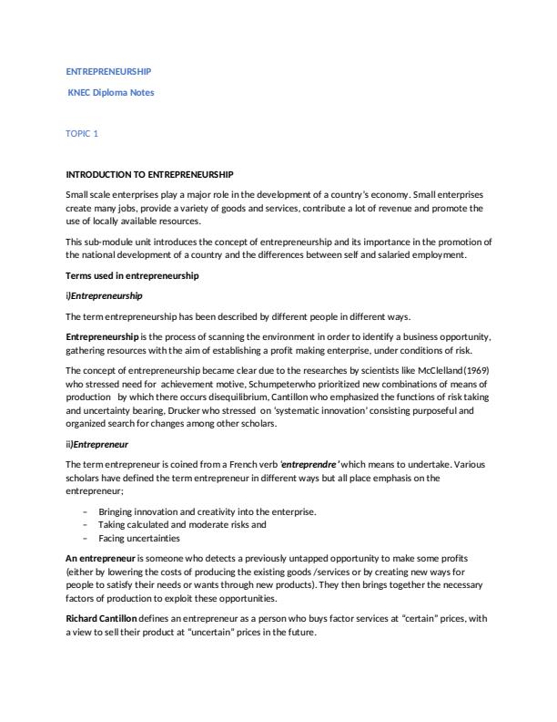 Entrepreneurship Notes - 13523