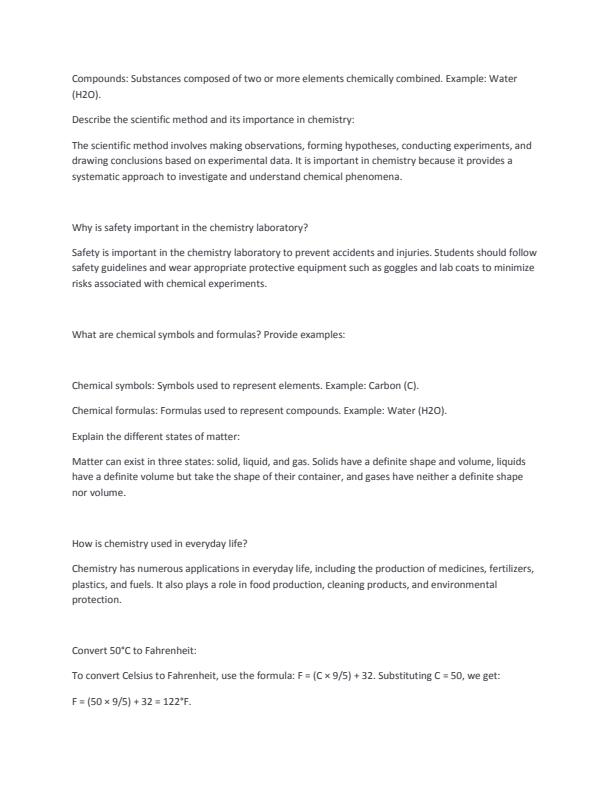 Form 1 Chemistry Summary and Questions With Answers - 15941
