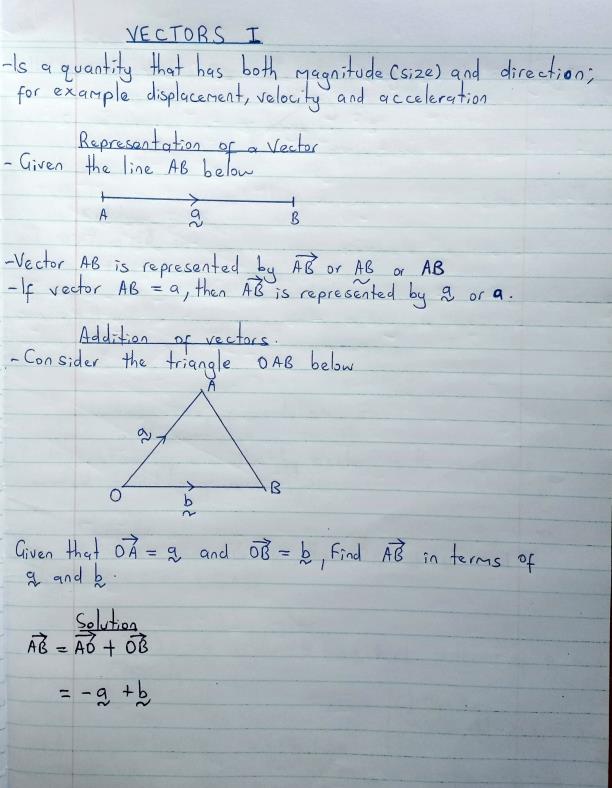 Form 2 KCSE Mathematics Notes on Vectors I - 16082