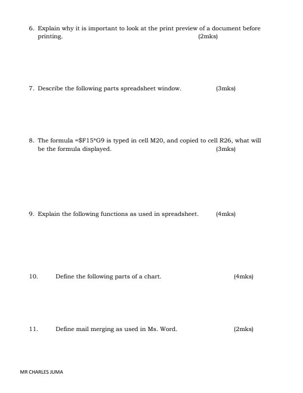 Form 3 Computer Studies Opener C.A.T 1 Exams Term 1 2023 - 13071