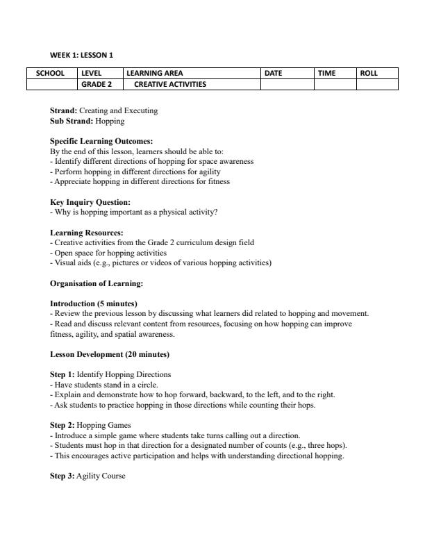 Grade 2 Rationalized Creative Activities Lesson Plans Term 1 - 17910