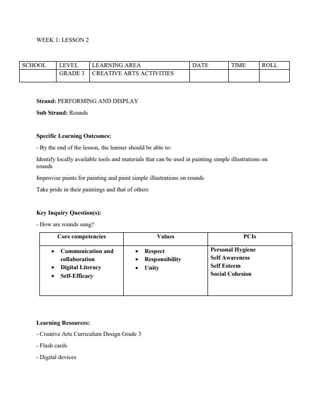 Grade 3 Rationalised Creative Arts Lesson Plans Term 2 - 16557