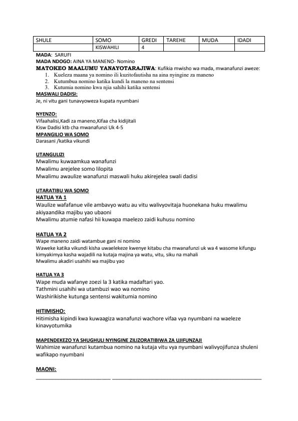 Grade 4 Kiswahili Lesson Plans Term 1, 2 and 3 - Kiswahili Dadisi - 14103