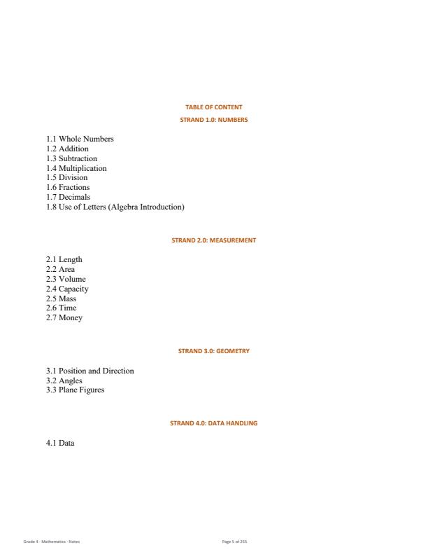 Grade 4 Mathematics Notes Term 1, Term 2, Term 3