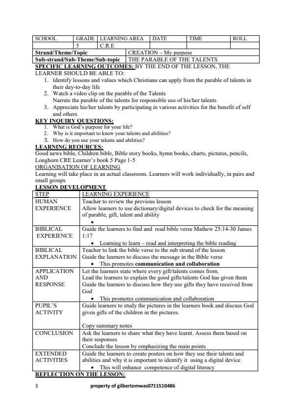 Grade 5 CRE Lesson Plans Term 1, 2 and 3 - Longhorn CRE - 14101
