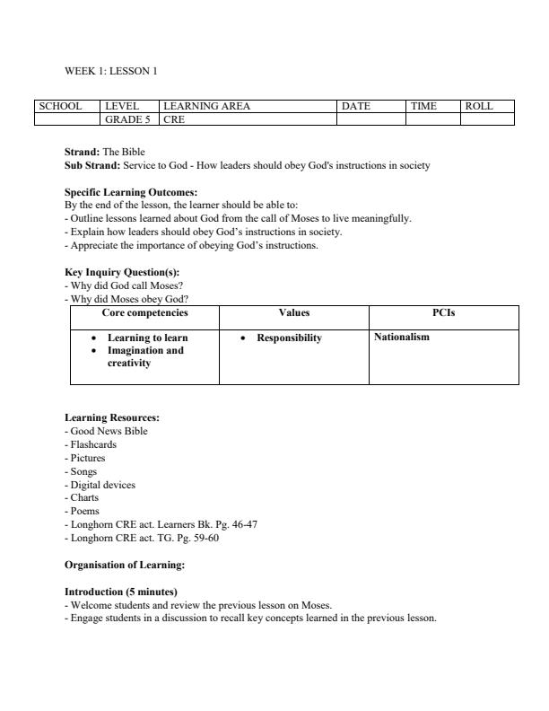 Grade 5 Rationalized CRE Lesson Plans Term 2 - 16604