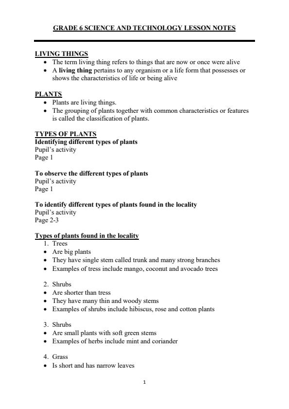 2024 Grade 6 Science And Technology Lesson Notes 13980