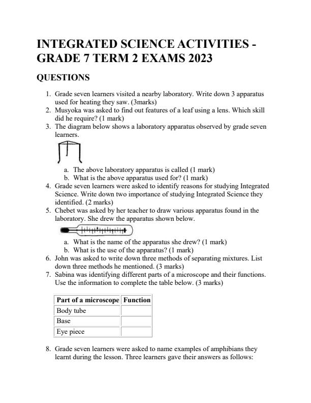 Grade 7 Integrated Science End of Term 2 Exam 2023 - 14528