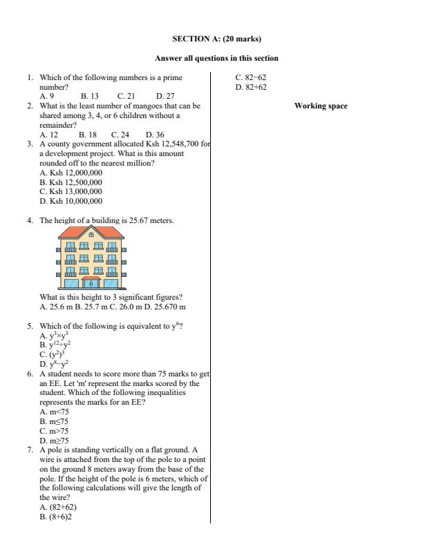 Grade 7 Mathematics August 2025 Holiday Assignment - 18592