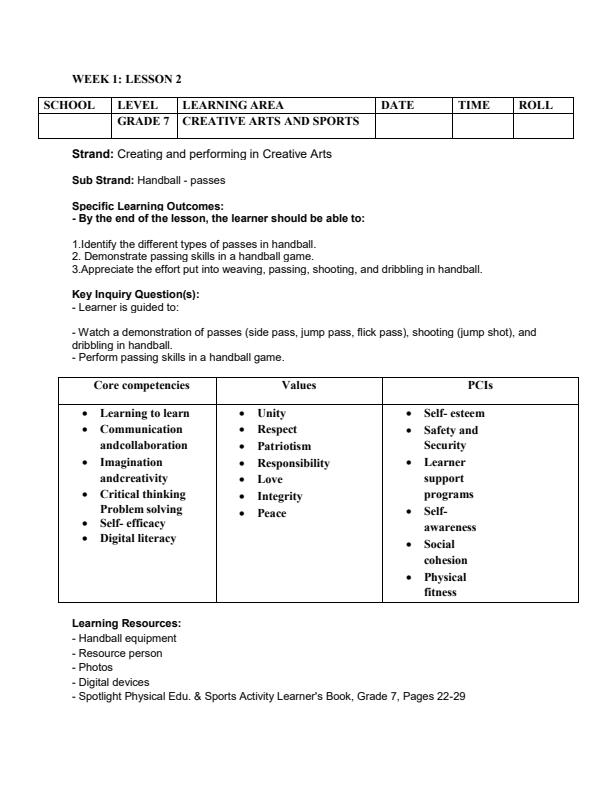 Grade 7 Rationalised Creative Arts And Sports Lesson Plans Term 2 16592 Grade 7 Rationalised Creative Arts And Sports Lesson Plans Term 2 16592