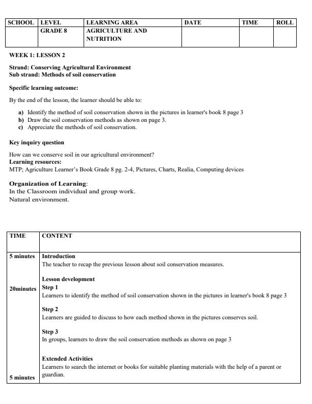 Grade 8 Agriculture and Nutrition Lesson Plans Term 1 (Rationalized ...