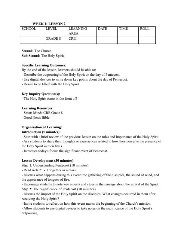 Grade 8 Rationalized CRE Lesson Plans Term 3 - 16772
