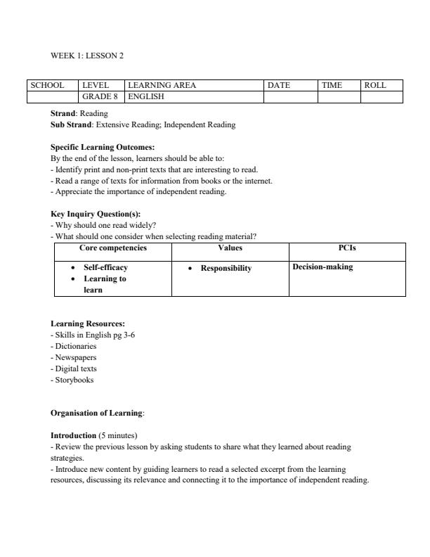 Grade 8 Rationalized English Lesson Plans Term 1 - 17214