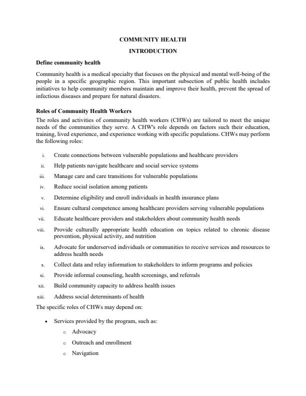 IRD 200: Community Health Notes