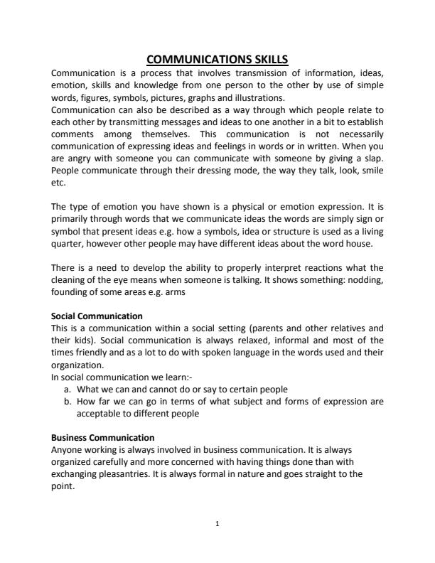 Module One Communication Skills Notes - 6794