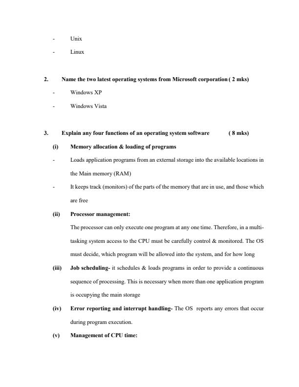 Operating Systems Topical Questions and Answers: Form 1 Computer Studies - 16189