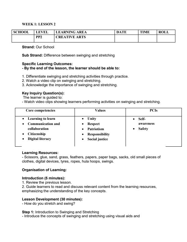 PP2 Rationalised Creative Arts Lesson Plans Term 2 - 16633