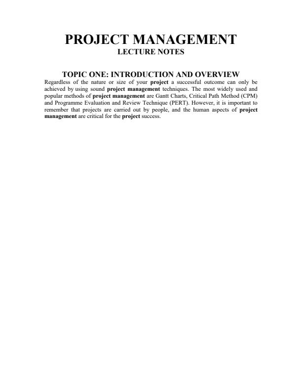 University of Nairobi project Management Notes - 8641