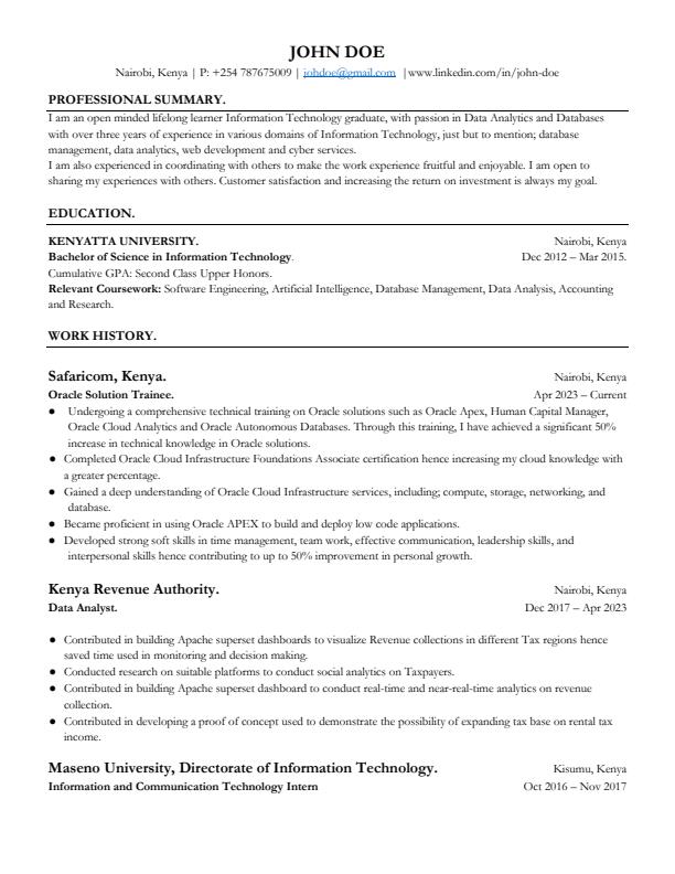 Sample Professional Curriculum Vitae (CV) - 4971