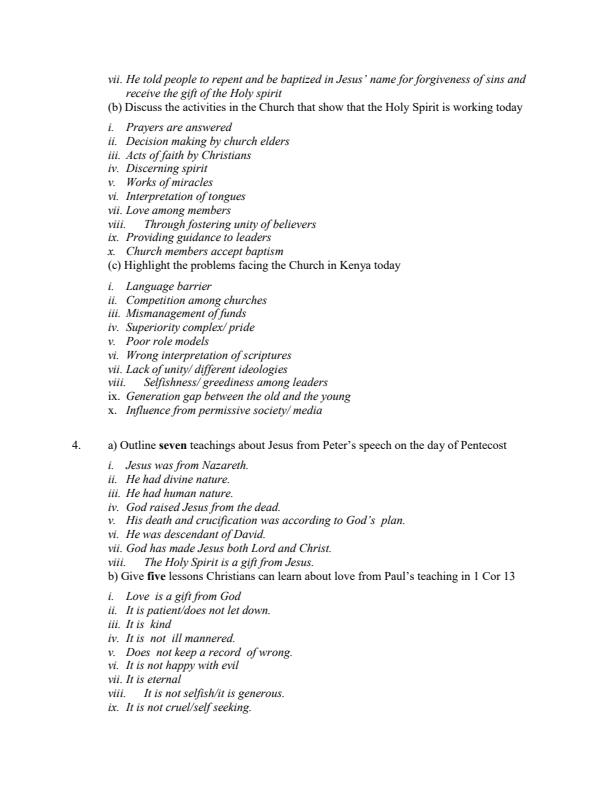 The Gifts of The Holy Spirit Topical Questions and Answers: Form 3 CRE - 16227