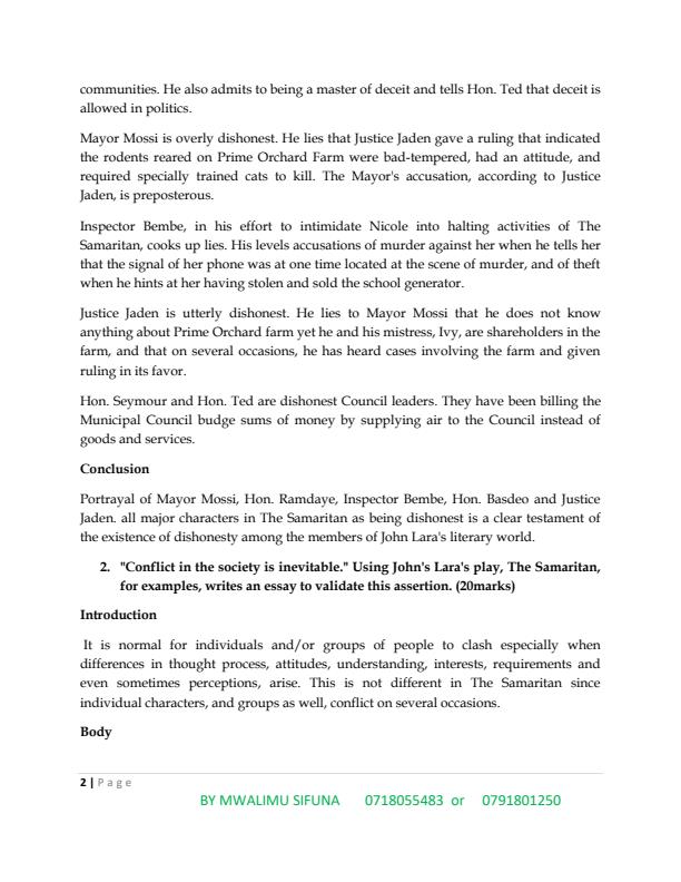 The Samaritan Comprehensive Essays with Answers. - 15988