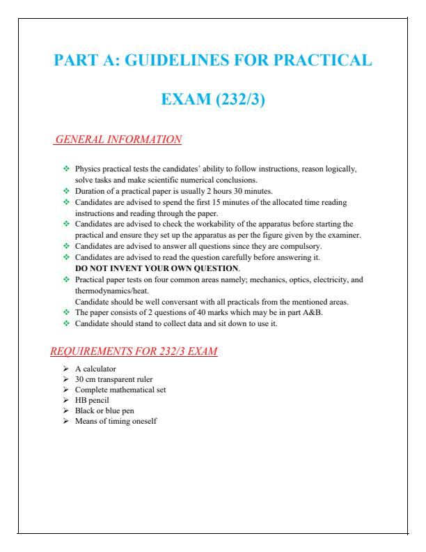 KCSE Physics Paper 1, 2 and 3 Examiner's Guidelines - 12394