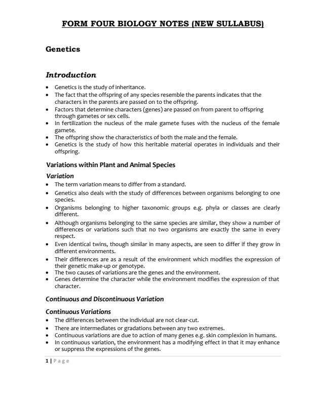 2024 Form Four Biology Notes (New Syllabus) - 12621