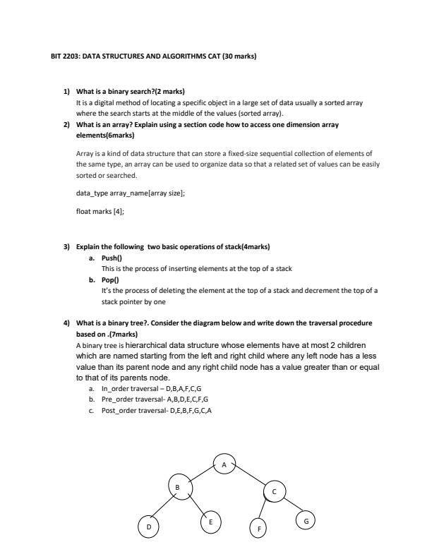 BIT 2203: Data Structures and Algorithms Assignment with Answers - 1819
