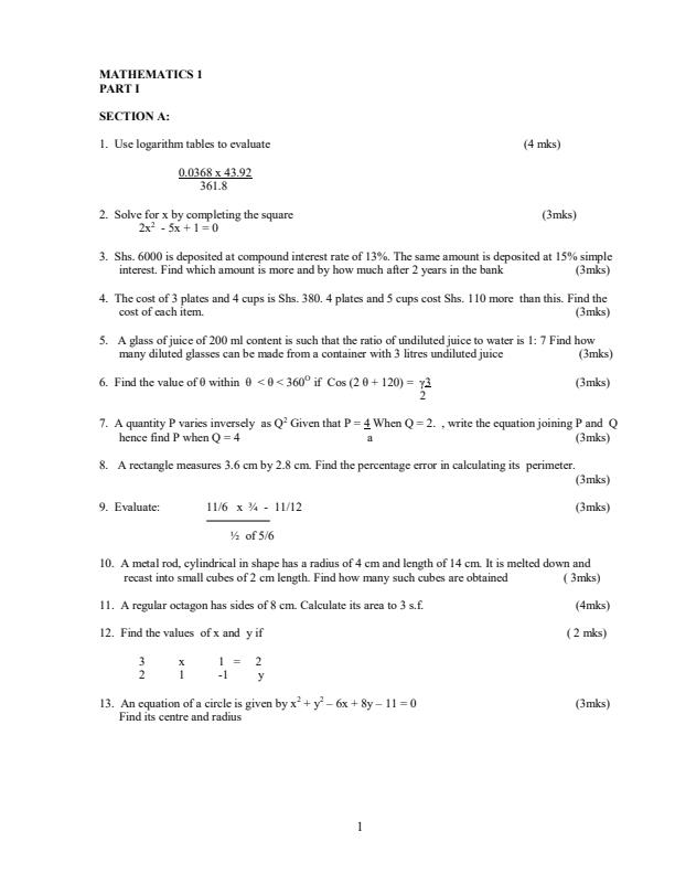 Form 4 Mathematics Revision Questions And Answers 2072 Form 4 Mathematics Revision Questions And Answers 2072