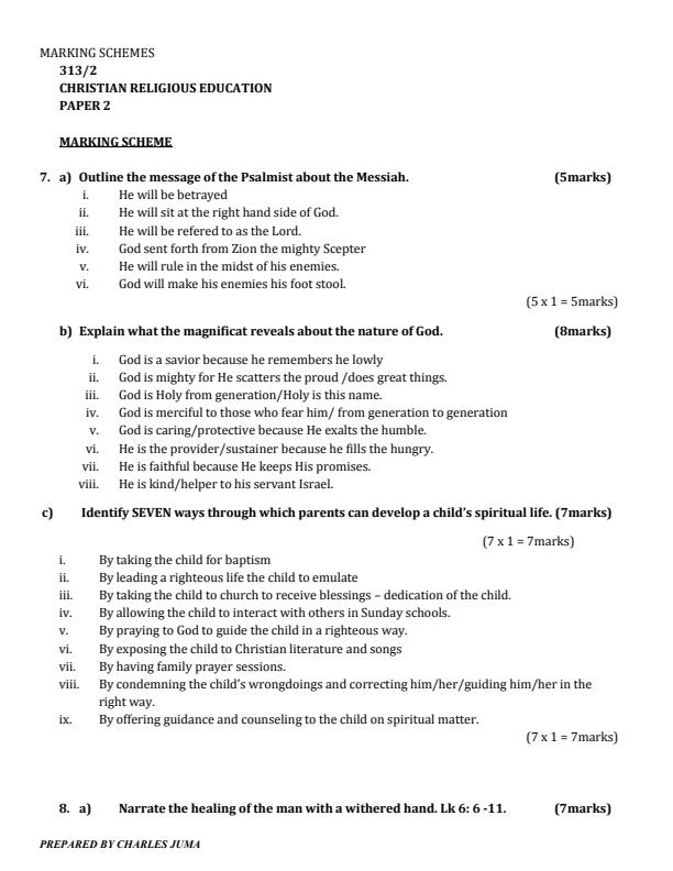 202 KCSE Trial Examination CRE Paper 2 (With Answers) - 3913